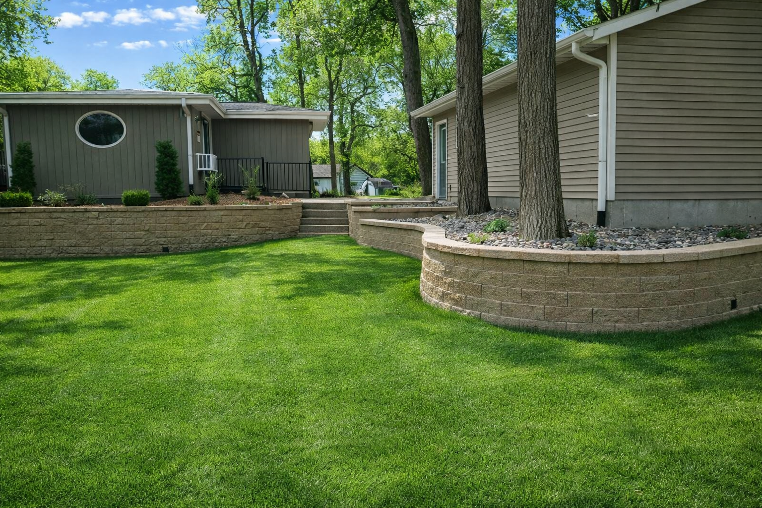 Large Block Retaining Wall with Sod Installation Wisconsin | Curved ...